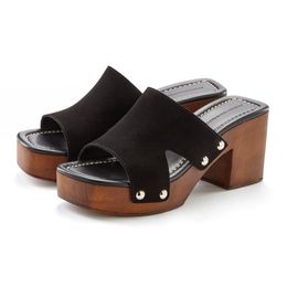 French Connection Damen Pantolette &raquo;Mule, Sandale, offener Schuh, Sommerschuh, Lederpantolette&laquo; aus Leder mit Blockabsatz schwarz 36