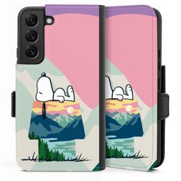 DeinDesign Galaxy S22 Handy Klapph&uuml;lle Handyh&uuml;lle aus Kunst Leder schwarz Flip Case Official Licensed Product Peanuts Snoopy Sideflip mit langer Lasche