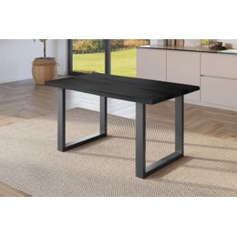 Esstisch 160x85 cm Baumkante Holz Grau-Optik U-Gestell Metall schwarz JULIUS