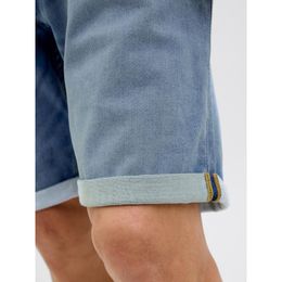 Jack & Jones Jack & Jones Herren Shorts &raquo;JJIRICK mit Aufschlag und Knopfverschluss f&uuml;r den Sommer&laquo; unifarben, regular fit, Web, Five-Pocket-Stil, elastisch blau M,