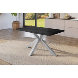 Esstisch 160x85 cm Baumkante Holz Grau-Optik Spider-Gestell Metall silber JULIUS