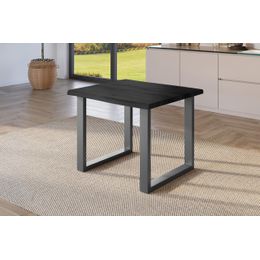 Esstisch 80x80 cm Baumkante Holz Grau-Optik U-Gestell Metall schwarz JULIUS