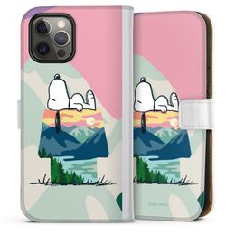 DeinDesign iPhone 12 Pro Max Handy Klapph&uuml;lle Handyh&uuml;lle aus Kunst Leder wei&szlig; Flip Case Official Licensed Product Peanuts Snoopy Sideflip mit Lasche