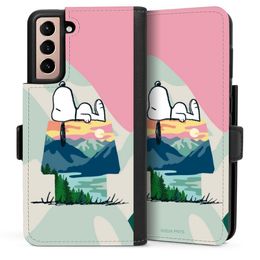 DeinDesign Galaxy S21 5G Handy Klapph&uuml;lle Handyh&uuml;lle aus Kunst Leder schwarz Flip Case Official Licensed Product Peanuts Snoopy Sideflip mit Lasche
