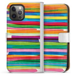 DeinDesign iPhone 12 Pro Max Handy Klapph&uuml;lle Handyh&uuml;lle aus Kunst Leder wei&szlig; Flip Case Water Colour Stripes Colourful Sideflip mit Lasche