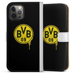 DeinDesign iPhone 12 Pro Max Handy Klapph&uuml;lle Handyh&uuml;lle aus Kunst Leder wei&szlig; Flip Case Borussia Dortmund Official Licensed Product Bvb Sideflip mit Lasche