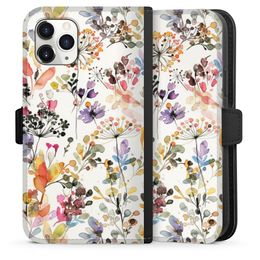 DeinDesign iPhone 11 Pro Handy Klapph&uuml;lle Handyh&uuml;lle aus Kunst Leder schwarz Flip Case Pastel Flower Muster Sideflip mit Lasche