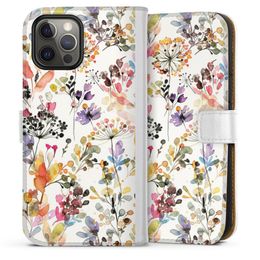 DeinDesign iPhone 12 Pro Max Handy Klapph&uuml;lle Handyh&uuml;lle aus Kunst Leder wei&szlig; Flip Case Pastel Flower Muster Sideflip mit Lasche