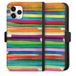 DeinDesign iPhone 11 Pro Handy Klapph&uuml;lle Handyh&uuml;lle aus Kunst Leder schwarz Flip Case Water Colour Stripes Colourful Sideflip mit Lasche