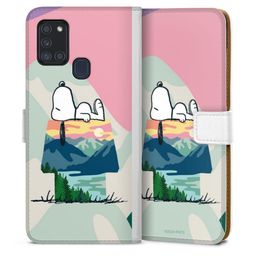 DeinDesign Galaxy A21s Handy Klapph&uuml;lle Handyh&uuml;lle aus Kunst Leder wei&szlig; Flip Case Official Licensed Product Peanuts Snoopy Sideflip mit Lasche