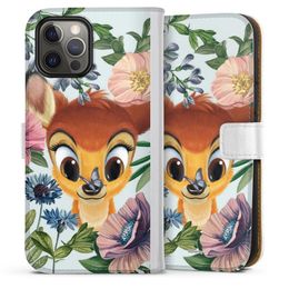 DeinDesign iPhone 12 Pro Max Handy Klapph&uuml;lle Handyh&uuml;lle aus Kunst Leder wei&szlig; Flip Case Disney Bambi Flowers Sideflip mit Lasche