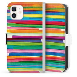 DeinDesign iPhone 12 mini Handy Klapph&uuml;lle Handyh&uuml;lle aus Kunst Leder wei&szlig; Flip Case Water Colour Stripes Colourful Sideflip mit Lasche