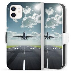DeinDesign iPhone 12 mini Handy Klapph&uuml;lle Handyh&uuml;lle aus Kunst Leder wei&szlig; Flip Case Wanderlust Airplane Urlaub Sideflip mit Lasche