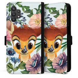 DeinDesign Galaxy A32 5G Handy Klapph&uuml;lle Handyh&uuml;lle aus Kunst Leder schwarz Flip Case Disney Flowers Bambi Sideflip mit langer Lasche
