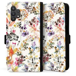 DeinDesign Galaxy A32 5G Handy Klapph&uuml;lle Handyh&uuml;lle aus Kunst Leder schwarz Flip Case Pastel Flower Muster Sideflip mit langer Lasche