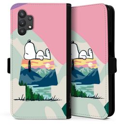 DeinDesign Galaxy A32 5G Handy Klapph&uuml;lle Handyh&uuml;lle aus Kunst Leder schwarz Flip Case Snoopy Peanuts Official Licensed Product Sideflip mit langer Lasche