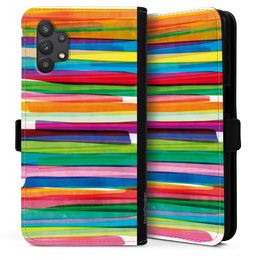 DeinDesign Galaxy A32 5G Handy Klapph&uuml;lle Handyh&uuml;lle aus Kunst Leder schwarz Flip Case Stripes Water Colour Colourful Sideflip mit langer Lasche