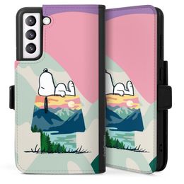 DeinDesign Galaxy S21 FE 5G Handy Klapph&uuml;lle Handyh&uuml;lle aus Kunst Leder schwarz Flip Case Official Licensed Product Peanuts Snoopy Sideflip mit Lasche