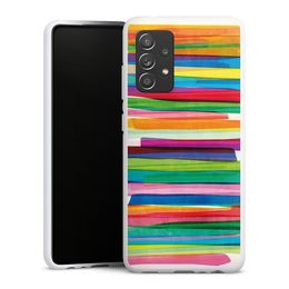 DeinDesign Galaxy A52s 5G Handy Silikon H&uuml;lle Case wei&szlig; Handyh&uuml;lle Water Colour Stripes Colourful Silikon Case