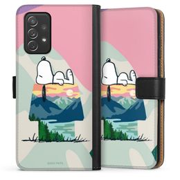 DeinDesign Galaxy A72 Handy Klapph&uuml;lle Handyh&uuml;lle aus Kunst Leder schwarz Flip Case Official Licensed Product Peanuts Snoopy Sideflip mit langer Lasche