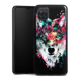 DeinDesign Galaxy A12 Handy Silikon H&uuml;lle Case schwarz Handyh&uuml;lle Riza Peker Colourful Wolf
