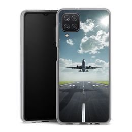 DeinDesign Galaxy A12 Handy Silikon H&uuml;lle Case transparent Handyh&uuml;lle Urlaub Airplane Wanderlust Silikon Case