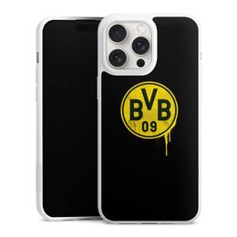 DeinDesign iPhone 15 Pro Max Handy Silikon H&uuml;lle Case wei&szlig; Handyh&uuml;lle Borussia Dortmund Official Licensed Product Bvb Silikon Case