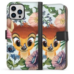 DeinDesign iPhone 13 Pro Max Handy Klapph&uuml;lle Handyh&uuml;lle aus Kunst Leder schwarz Flip Case Disney Bambi Flowers Sideflip mit langer Lasche