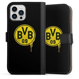 DeinDesign iPhone 13 Pro Max Handy Klapph&uuml;lle Handyh&uuml;lle aus Kunst Leder schwarz Flip Case Borussia Dortmund Official Licensed Product Bvb Sideflip mit langer 