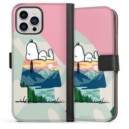 DeinDesign iPhone 13 Pro Max Handy Klapph&uuml;lle Handyh&uuml;lle aus Kunst Leder schwarz Flip Case Official Licensed Product Peanuts Snoopy Sideflip mit langer Lasche