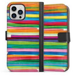 DeinDesign iPhone 13 Pro Max Handy Klapph&uuml;lle Handyh&uuml;lle aus Kunst Leder schwarz Flip Case Water Colour Stripes Colourful Sideflip mit langer Lasche