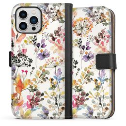 DeinDesign iPhone 13 Pro Max Handy Klapph&uuml;lle Handyh&uuml;lle aus Kunst Leder schwarz Flip Case Pastel Flower Muster Sideflip mit langer Lasche