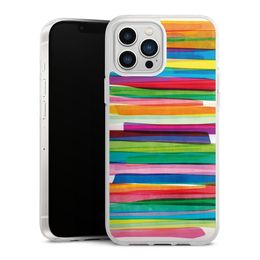 DeinDesign iPhone 13 Pro Max Handy Silikon H&uuml;lle Case transparent Handyh&uuml;lle Water Colour Stripes Colourful Silikon Case