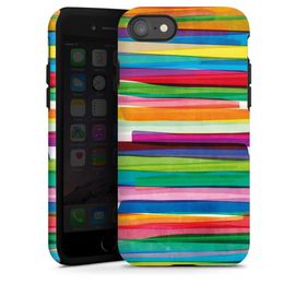 DeinDesign iPhone SE (2022) Handy Panzer Handyh&uuml;lle robuste Outdoor H&uuml;lle Schutzh&uuml;lle matt Water Colour Stripes Colourful Tough Case