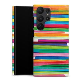 DeinDesign Galaxy S23 Ultra Handy Premium Case Smartphone Handyh&uuml;lle Schutzh&uuml;lle gl&auml;nzend Water Colour Stripes Colourful Premium Case