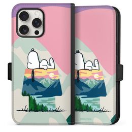 DeinDesign iPhone 15 Pro Max Handy Klapph&uuml;lle Handyh&uuml;lle aus Kunst Leder schwarz Flip Case Official Licensed Product Peanuts Snoopy Sideflip mit Lasche