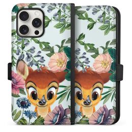 DeinDesign iPhone 15 Pro Max Handy Klapph&uuml;lle Handyh&uuml;lle aus Kunst Leder schwarz Flip Case Disney Bambi Flowers Sideflip mit Lasche