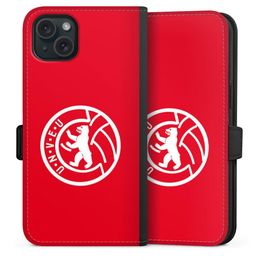 DeinDesign iPhone 15 Plus Handy Klapph&uuml;lle Handyh&uuml;lle aus Kunst Leder schwarz Flip Case Bear 1. Fc Union Berlin Official Licensed Product Sideflip mit Lasche