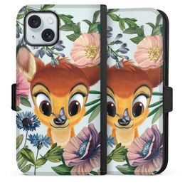 DeinDesign iPhone 15 Handy Klapph&uuml;lle Handyh&uuml;lle aus Kunst Leder schwarz Flip Case Disney Bambi Flowers Sideflip mit Lasche