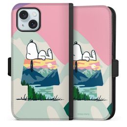 DeinDesign iPhone 15 Handy Klapph&uuml;lle Handyh&uuml;lle aus Kunst Leder schwarz Flip Case Official Licensed Product Peanuts Snoopy Sideflip mit Lasche