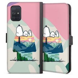 DeinDesign Galaxy A71 Handy Klapph&uuml;lle Handyh&uuml;lle aus Kunst Leder schwarz Flip Case Official Licensed Product Peanuts Snoopy Sideflip mit Lasche