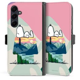 DeinDesign Galaxy A55 5G Handy Klapph&uuml;lle Handyh&uuml;lle aus Kunst Leder schwarz Flip Case Official Licensed Product Peanuts Snoopy Sideflip mit Lasche