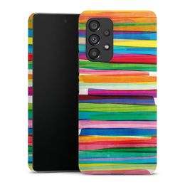 DeinDesign Galaxy A53 5G Handy Premium Case Smartphone Handyh&uuml;lle Schutzh&uuml;lle gl&auml;nzend Stripes Water Colour Colourful Premium Case