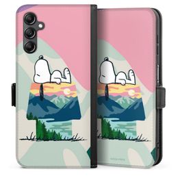DeinDesign Galaxy A14 5G Handy Klapph&uuml;lle Handyh&uuml;lle aus Kunst Leder schwarz Flip Case Official Licensed Product Peanuts Snoopy Sideflip mit Lasche