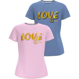 Delmao M&auml;dchen DELMAO T-Shirt &raquo;2er Pack T-Shirt mit Foliendruck&laquo; Packung, 2, 2 Stk. 2er Packung T-Shirts blau 176/182