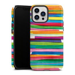 DeinDesign iPhone 13 Pro Max Handy Panzer Handyh&uuml;lle robuste Outdoor H&uuml;lle Schutzh&uuml;lle gl&auml;nzend Water Colour Stripes Colourful Tough Case