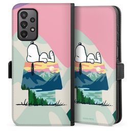 DeinDesign Galaxy A23 5G Handy Klapph&uuml;lle Handyh&uuml;lle aus Kunst Leder schwarz Flip Case Official Licensed Product Peanuts Snoopy Sideflip mit Lasche