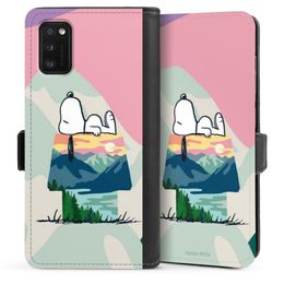 DeinDesign Galaxy A41 Handy Klapph&uuml;lle Handyh&uuml;lle aus Kunst Leder schwarz Flip Case Official Licensed Product Peanuts Snoopy Sideflip mit Lasche