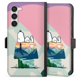 DeinDesign Galaxy S23+ Handy Klapph&uuml;lle Handyh&uuml;lle aus Kunst Leder schwarz Flip Case Official Licensed Product Peanuts Snoopy Sideflip mit Lasche