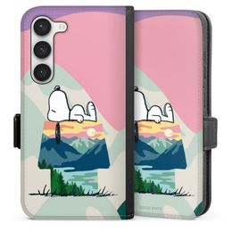 DeinDesign Galaxy S23 Handy Klapph&uuml;lle Handyh&uuml;lle aus Kunst Leder schwarz Flip Case Official Licensed Product Peanuts Snoopy Sideflip mit Lasche